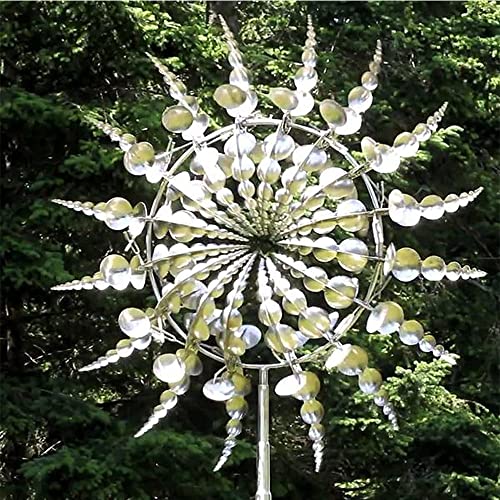 Unique and Magical Metal Windmill, 3D Wind Powered Kinetic Sculpture, Metal Wind Spinner Solar, Lawn Solar Wind Spinners for Yard and Garden, Wind Catchers Metal Outdoor Patio Decoration (32cm×32cm)