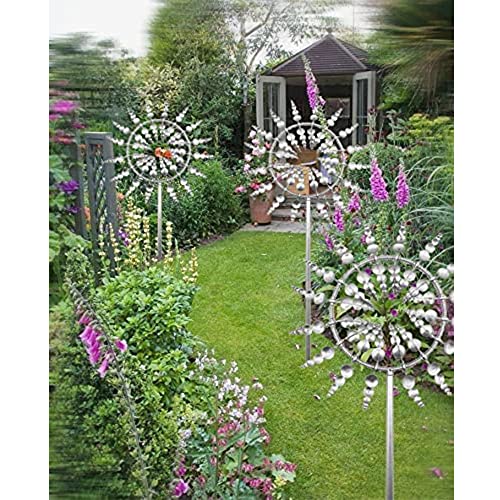 Unique and Magical Metal Windmill, 3D Wind Powered Kinetic Sculpture, Metal Wind Spinner Solar, Lawn Solar Wind Spinners for Yard and Garden, Wind Catchers Metal Outdoor Patio Decoration (32cm×32cm)