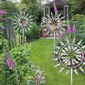 Unique and Magical Metal Windmill, 3D Wind Powered Kinetic Sculpture, Metal Wind Spinner Solar, Lawn Solar Wind Spinners for Yard and Garden, Wind Catchers Metal Outdoor Patio Decoration (32cm×32cm)