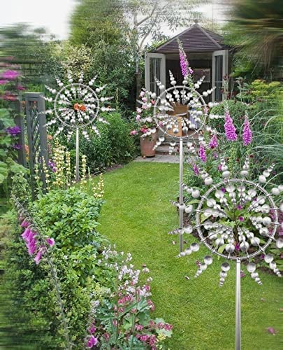 Unique and Magical Metal Windmill, 3D Wind Powered Kinetic Sculpture, Metal Wind Spinner Solar, Lawn Solar Wind Spinners for Yard and Garden, Wind Catchers Metal Outdoor Patio Decoration (32cm×32cm)