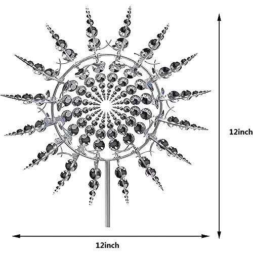 Unique and Magical Metal Windmill, 3D Wind Powered Kinetic Sculpture, Metal Wind Spinner Solar, Lawn Solar Wind Spinners for Yard and Garden, Wind Catchers Metal Outdoor Patio Decoration (32cm×32cm)