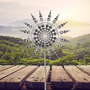 Unique and Magical Metal Windmill, 3D Wind Powered Kinetic Sculpture, Metal Wind Spinner Solar, Lawn Solar Wind Spinners for Yard and Garden, Wind Catchers Metal Outdoor Patio Decoration (32cm×32cm)