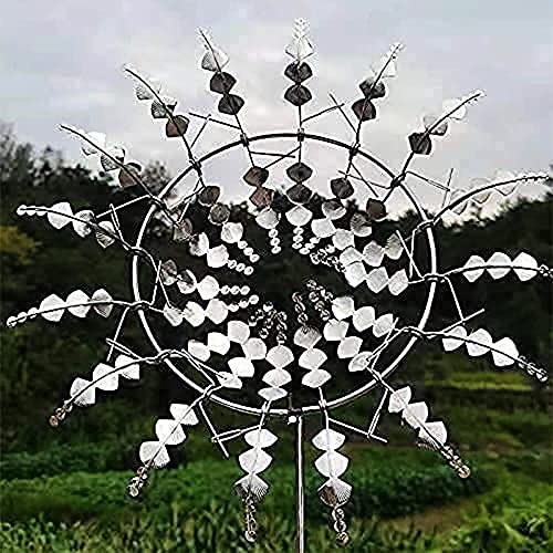 Unique and Magical Metal Windmill, 3D Wind Powered Kinetic Sculpture, Metal Wind Spinner Solar, Lawn Solar Wind Spinners for Yard and Garden, Wind Catchers Metal Outdoor Patio Decoration (32cm×32cm)