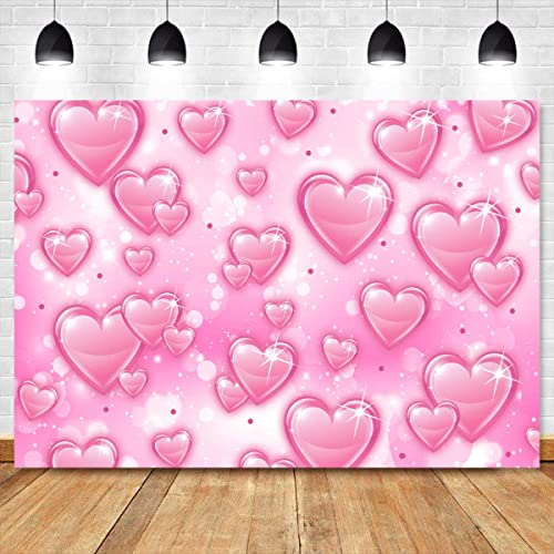 sunsfun BackdropsOnline Pink Love Heart Early 2000s Backdrop Y2k Birthday Party Old School Photoshoot Backdrops 90s Hearts Valentines Day Portrait Photo Booth Background Props (7x5ft)