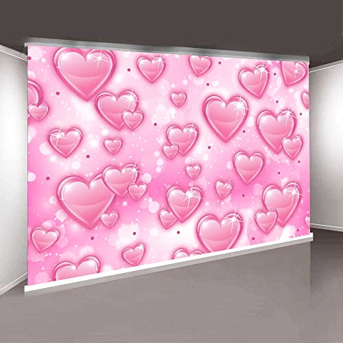 sunsfun BackdropsOnline Pink Love Heart Early 2000s Backdrop Y2k Birthday Party Old School Photoshoot Backdrops 90s Hearts Valentines Day Portrait Photo Booth Background Props (7x5ft)