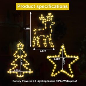 3 Pack Christmas Window Star Lights, 45 LED Deer Lights Battery Operated Window Decorations 8 Modes with Remote Controls for Home Party Garden Indoor Outdoor Decor(Warm White)