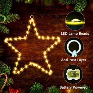 3 Pack Christmas Window Star Lights, 45 LED Deer Lights Battery Operated Window Decorations 8 Modes with Remote Controls for Home Party Garden Indoor Outdoor Decor(Warm White)