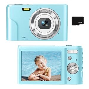 digital camera with lcd screen, full hd 1080p 36.0 mega pixels vlogging camera for teens, kids boys and girls, digital vlogging camera with 16x digital zoom, 2 batteries