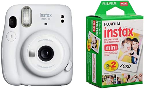 Fujifilm Instax Mini 11 Instant Film Camera, Ice White - with Fujifilm instax Mini Instant Daylight Film Twin Pack, 20 Exposures