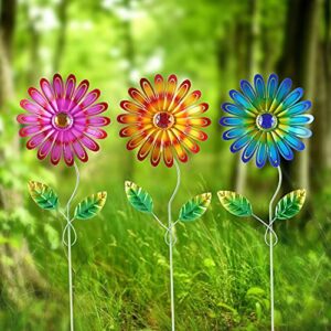 metal flower stake floral garden stake tricolor outdoor glow in dark plant pick water proof metal flower stick décor for lawn yard patio,3 pcs