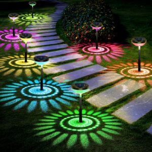 bright solar pathway lights 6 pack,color changing+warm white led solar lights outdoor,ip67 waterproof solar path lights,solar powered garden lights for walkway yard backyard lawn landscape decorative