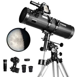 telescope 130eq newtonian reflector telescopes for adults, professional telescopes for adults astronomy, comes with 1.5x barlow lens smartphone adapter & 13% t moon filter