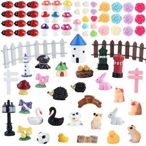 kuuqa 78 pieces fairy garden accessories,fairy garden animals,micro landscape ornaments,miniature ornaments kit,dollhouse decoration,garden diy kit