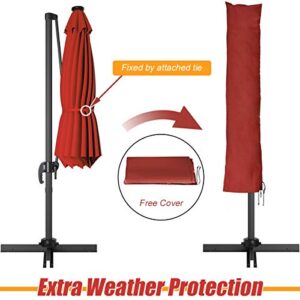 TANGKULA 10 ft Patio Led Cantilever umbrella, Solar Powered Led, 360 degree Rotation Outdoor Offset Umbrella with Aluminum Pole, Cross Base and Cover, Suitable for Garden, Deck, Backyard, Pool