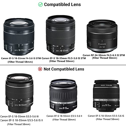 Reversible Lens Hood Shade Protector for Canon EF-S 18-55mm F3.5-5.6 is STM & EF-S 18-55mm F4-5.6 is STM & RF 24-50mm f/4.5-6.3 is STM Lens on Camera EOS R8 Rebel T8i T7i SL3 90D Replace Canon EW-63C