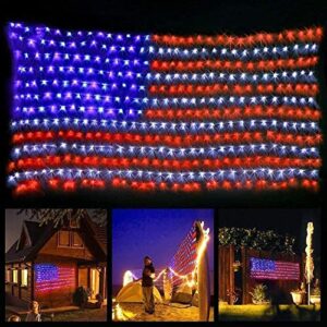 american flag lights 420 super bright leds, mzd8391 waterproof led us flags light for 4th of july decorations, memorial day, independence day, garden, yard, holiday, party, christmas decorations