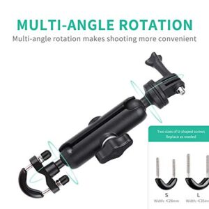 Camera Motorcycle Mount for Gopro Accessories ,360 Rotation Metal Action Camera Clamp Holder with 1/4Thread for Moto Bike Bicycle Handlebar, for GoPro Hero 10 9 8 7 6 5 4 , SJCAM, Motorcycle Bracke