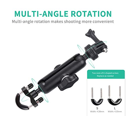 Camera Motorcycle Mount for Gopro Accessories ,360 Rotation Metal Action Camera Clamp Holder with 1/4Thread for Moto Bike Bicycle Handlebar, for GoPro Hero 10 9 8 7 6 5 4 , SJCAM, Motorcycle Bracke