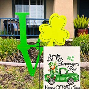 MONORD Let The Shenanigans Begin Double Sided Garden Flag Happy St Patrick's Day Leprechaun Truck Yard Flag 12 x 18 Inch.