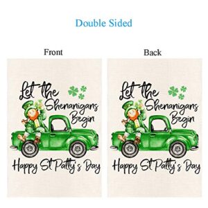 MONORD Let The Shenanigans Begin Double Sided Garden Flag Happy St Patrick's Day Leprechaun Truck Yard Flag 12 x 18 Inch.