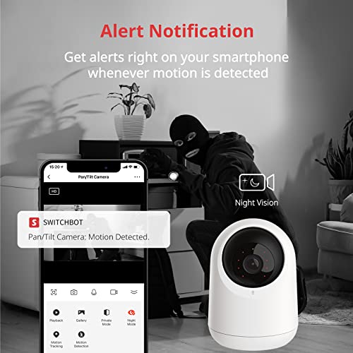 SwitchBot Baby Monitor Indoor Camera, 360-degree 1080P Pan Tilt Smart WiFi(2.4G) Pet Camera for Home Security with Motion Detection, Night Vision, Two-Way Audio, Works with Alexa & Google Assistant