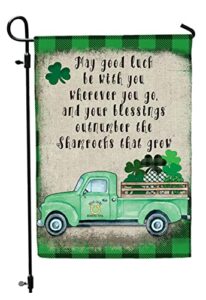 st patricks garden flag – buffalo check shamrock outdoor flag – celtic irish blessing garden flag – green truck st patricks flag – irish flag 12 x 18 inch size by jolly jon