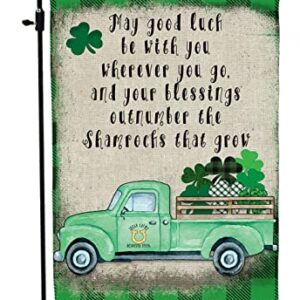 St Patricks Garden Flag - Buffalo Check Shamrock Outdoor Flag - Celtic Irish Blessing Garden Flag - Green Truck St Patricks Flag - Irish Flag 12 x 18 inch size by Jolly Jon