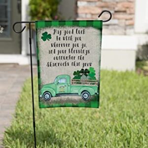 St Patricks Garden Flag - Buffalo Check Shamrock Outdoor Flag - Celtic Irish Blessing Garden Flag - Green Truck St Patricks Flag - Irish Flag 12 x 18 inch size by Jolly Jon