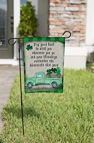 St Patricks Garden Flag - Buffalo Check Shamrock Outdoor Flag - Celtic Irish Blessing Garden Flag - Green Truck St Patricks Flag - Irish Flag 12 x 18 inch size by Jolly Jon