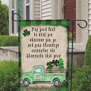 St Patricks Garden Flag - Buffalo Check Shamrock Outdoor Flag - Celtic Irish Blessing Garden Flag - Green Truck St Patricks Flag - Irish Flag 12 x 18 inch size by Jolly Jon