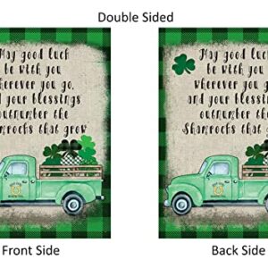 St Patricks Garden Flag - Buffalo Check Shamrock Outdoor Flag - Celtic Irish Blessing Garden Flag - Green Truck St Patricks Flag - Irish Flag 12 x 18 inch size by Jolly Jon