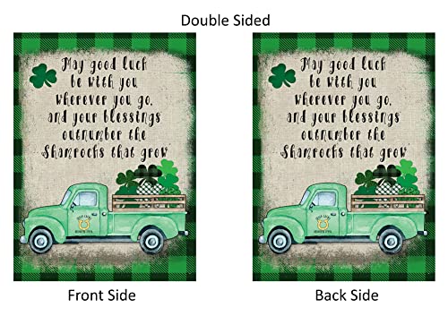 St Patricks Garden Flag - Buffalo Check Shamrock Outdoor Flag - Celtic Irish Blessing Garden Flag - Green Truck St Patricks Flag - Irish Flag 12 x 18 inch size by Jolly Jon