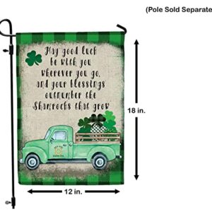 St Patricks Garden Flag - Buffalo Check Shamrock Outdoor Flag - Celtic Irish Blessing Garden Flag - Green Truck St Patricks Flag - Irish Flag 12 x 18 inch size by Jolly Jon