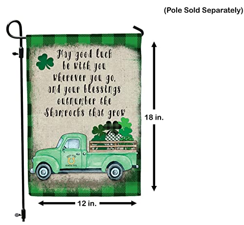 St Patricks Garden Flag - Buffalo Check Shamrock Outdoor Flag - Celtic Irish Blessing Garden Flag - Green Truck St Patricks Flag - Irish Flag 12 x 18 inch size by Jolly Jon