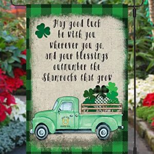 St Patricks Garden Flag - Buffalo Check Shamrock Outdoor Flag - Celtic Irish Blessing Garden Flag - Green Truck St Patricks Flag - Irish Flag 12 x 18 inch size by Jolly Jon