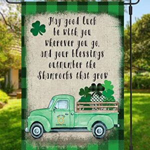 St Patricks Garden Flag - Buffalo Check Shamrock Outdoor Flag - Celtic Irish Blessing Garden Flag - Green Truck St Patricks Flag - Irish Flag 12 x 18 inch size by Jolly Jon