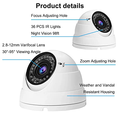 Anpviz Analog CCTV Camera HD 1080P 4-in-1 Security Camera(TVI/AHD/CVI/960H CVBS) Analog Security Camera 2.8-12mm Varifocal Lens 36 IR-LEDs Turret Dome Camera for Day& Night