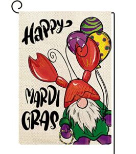 baccessor happy mardi gras garden flag 12×18 inch vertical double sided, mardi gras gnome boil crawfish fleur de lis small yard flag holiday carnival celebration party yard outdoor decoration