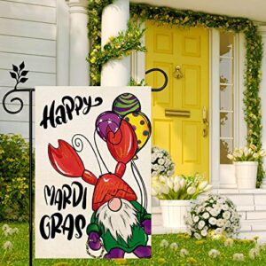 Baccessor Happy Mardi Gras Garden Flag 12x18 Inch Vertical Double Sided, Mardi Gras Gnome Boil Crawfish Fleur de Lis Small Yard Flag Holiday Carnival Celebration Party Yard Outdoor Decoration