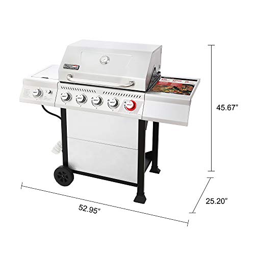 Royal Gourmet GA5401T 5-Burner BBQ Liquid Propane Gas Grill with Sear Burner and Side Burner, Stainless Steel 64,000 BTU Patio Garden Picnic Backyard Barbecue Grill, Silver