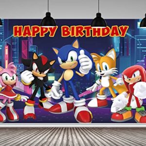 TXUE Cartoon Sonic Hedgehog Backdrop Tall Building City Night View Background Children Boy Birthday Party Baby Shower Photo Booth Studio Props Decorations (5x3FT(Width 150cm x Height 90cm))