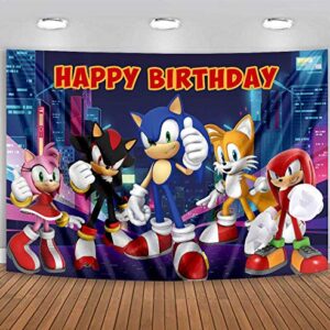 TXUE Cartoon Sonic Hedgehog Backdrop Tall Building City Night View Background Children Boy Birthday Party Baby Shower Photo Booth Studio Props Decorations (5x3FT(Width 150cm x Height 90cm))