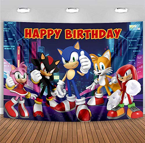 TXUE Cartoon Sonic Hedgehog Backdrop Tall Building City Night View Background Children Boy Birthday Party Baby Shower Photo Booth Studio Props Decorations (5x3FT(Width 150cm x Height 90cm))