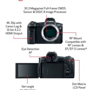 Canon EOS R, Vlogging and Content Creator Camera 4K UHD, Digital Single-Lens Non-Reflex AF/AE, 0.76 Magnification, OLED Color Electronic Viewfinder, CMOS Sensor, Mirrorless, Full-Frame (Body Only)