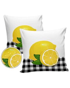 vandarllin outdoor throw pillows covers 18x18 set of 2 waterproof lemon summer fruit decorative zippered lumbar cushion covers for patio furniture, black white buffalo check plaid