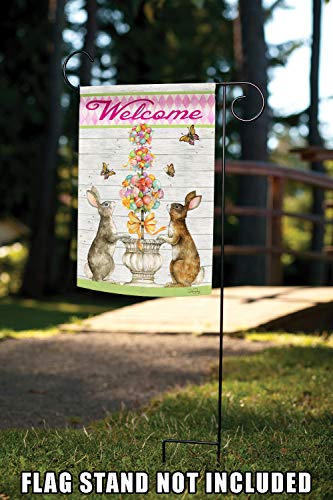 Toland Home Garden 1112295 Easter Bunny Topiary Easter Garden Flag 12x18 Inch Double Sided for Outdoor Spring House Yard Decoration