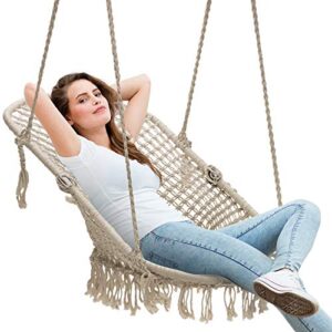 sorbus® lounge chair macrame swing, 265 pound capacity, perfect for indoor/outdoor home, patio, deck, yard, garden (cream)