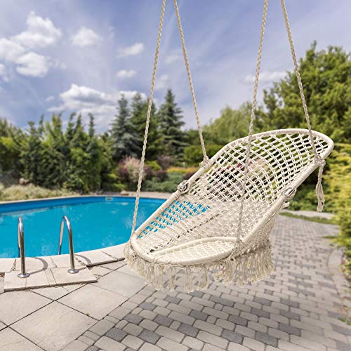 Sorbus® Lounge Chair Macrame Swing, 265 Pound Capacity, Perfect for Indoor/Outdoor Home, Patio, Deck, Yard, Garden (Cream)