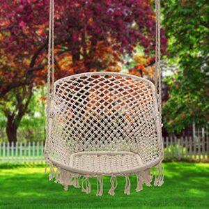 Sorbus® Lounge Chair Macrame Swing, 265 Pound Capacity, Perfect for Indoor/Outdoor Home, Patio, Deck, Yard, Garden (Cream)