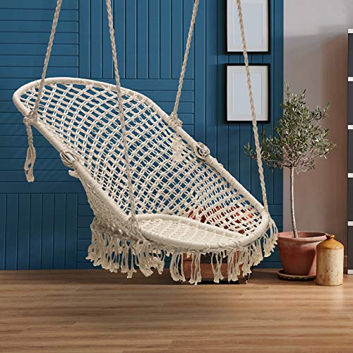 Sorbus® Lounge Chair Macrame Swing, 265 Pound Capacity, Perfect for Indoor/Outdoor Home, Patio, Deck, Yard, Garden (Cream)